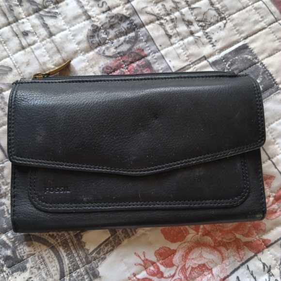 Fossil | Bags | Vintage Fossil Black Genuine Leather Bifold Organizer ...